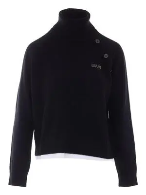Liu Jo Turtleneck Sweater With Button Accents - Black