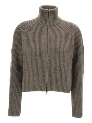 LISA YANG High Collar Zip-up Cardigan - Brown