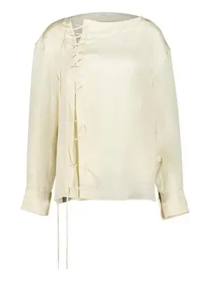 FERRAGAMO Lace-up Detail Boatneck Top - Bone/beige