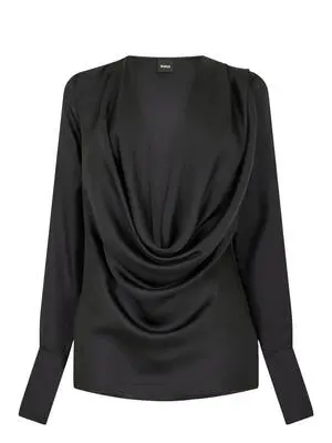 Hugo Boss Satin Long Sleeve Top - Black