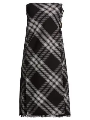 BURBERRY Burberry Plaid Wool Sleeveless Dress With Leather Trim