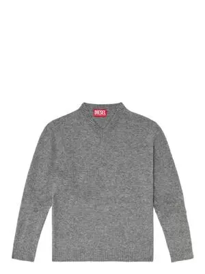 DIESEL® V-neck Jumper In Wrinkled Boiled Knit - Grey