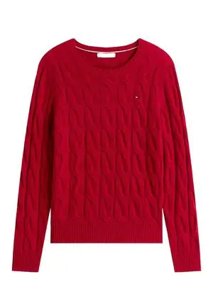 Tommy Hilfiger Crewneck Cable Knit Sweater - Red