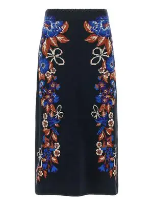 FARM RIO FARM RIO Floral Intarsia Knitted Midi Skirt