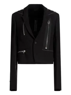 Rick Owens Cool Wool Blazer With Studs And Zippers - Black