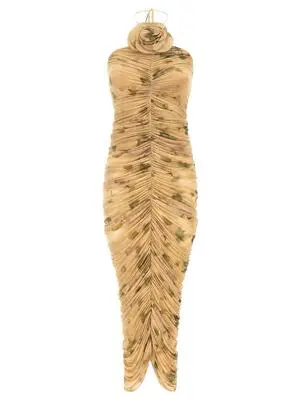 Magda Butrym Floral-print Ruched Midi Dress - Beige