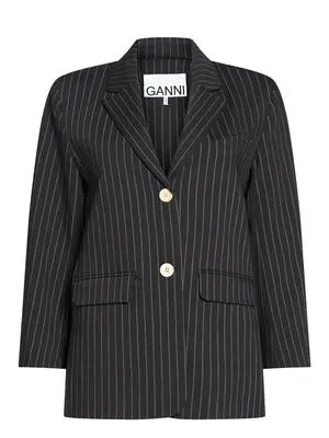 GANNI Single-breasted Pinstriped Blazer - Black