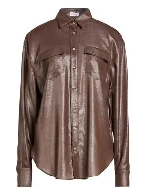 Brunello Cucinelli Metallic Cool Wool Shirt - Brown