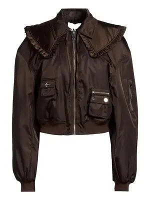 GANNI Ganni Ruffled Collar Bomber Jacket Black