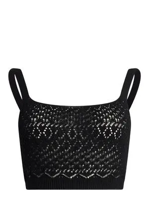 MAXCO. Max&co. Crochet-knit Square Neck Sleeveless Cropped Top - Black