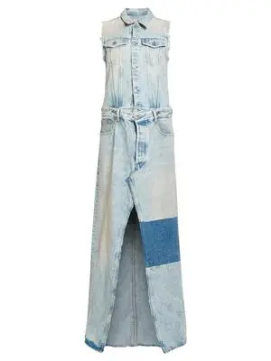MAISON MARGIELA Light Wash Denim Sleeveless Shirt Dress Maxi - Blue