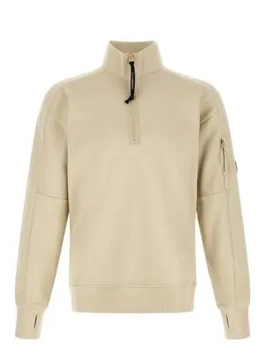 C.P. COMPANY C.P. Company Diagonal Raised Fleece Lens Half Zip Sweatshirt Silver Birch