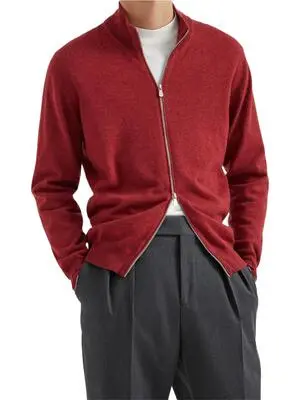 Brunello Cucinelli Brunello Cucinelli Zip-Front High-Neck Cardigan Red