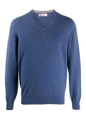 Brunello Cucinelli V-neck Knitted Jumper - Blue