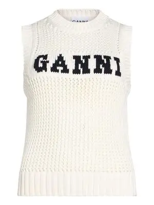 GANNI Ganni Sleeveless Knit Top With Embroidered Logo