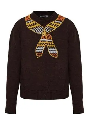 Moschino Long-sleeved Sweater With Patterned Detail - Brown