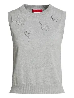MAXCO. Max&co. Sleeveless Knit Top With Floral Embellishments - Grey