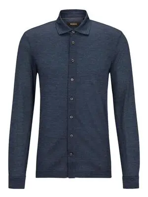 HUGO BOSS Heathered Navy Collared Longsleeve Knit Shirt