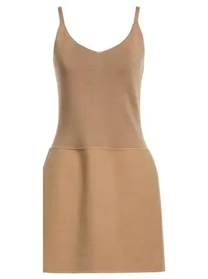 Max Mara Sleeveless Sweetheart Neckline Knit Dress - Camel