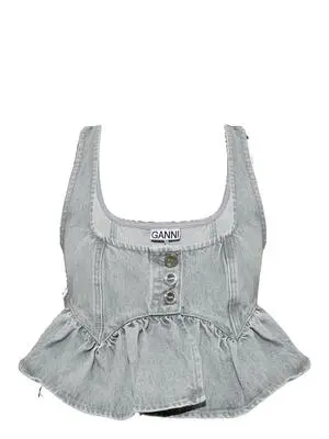 GANNI Sleeveless Denim Vest - Grey