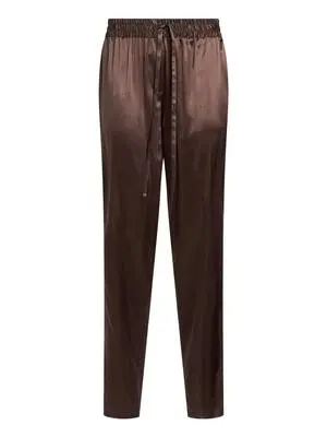 Dolce & Gabbana Satin Logo-embellished Drawstring Trousers - Brown