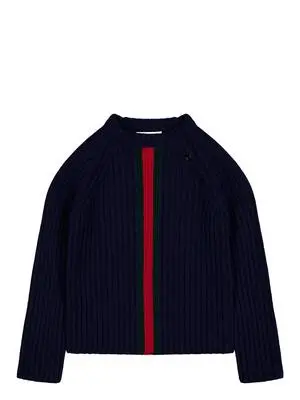 Gucci Navy Web Trim Knit Sweater - Blue
