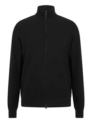 Brioni Diagonal Jacquard Knit Zip-up Cardigan - Black
