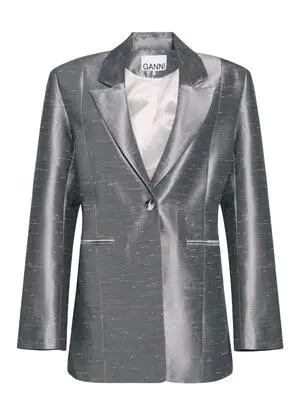 GANNI Single-breasted Blazer With Notched Lapel - Silver