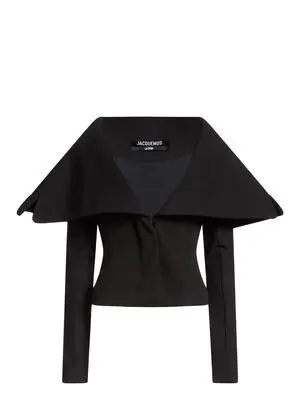 Jacquemus Long Sleeve Jacket With Dramatic Collar - Black