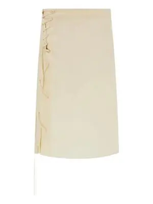FERRAGAMO Satin Skirt With String Tie Detail - Parchment