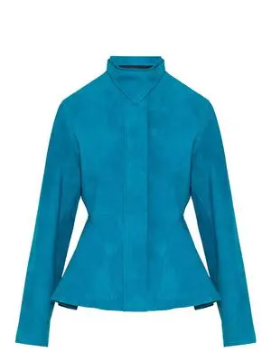 Alaïa Long-sleeve Ruffled Suede Jacket - Blue
