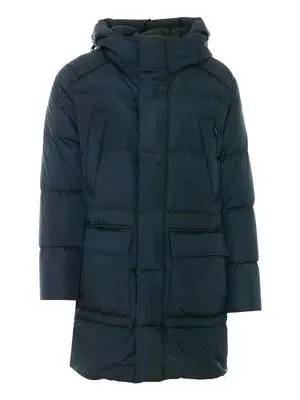 Add Nylongloss Quilted Hooded Coat - Blue