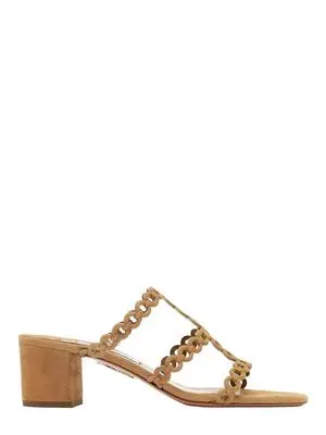 AQUAZZURA Aquazzura Intertwined Strap Suede Mules Neutrals