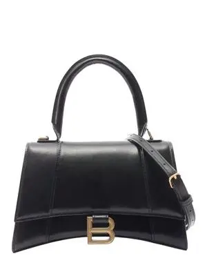 Balenciaga Small Leather Hourglass Top Handle Bag - Black