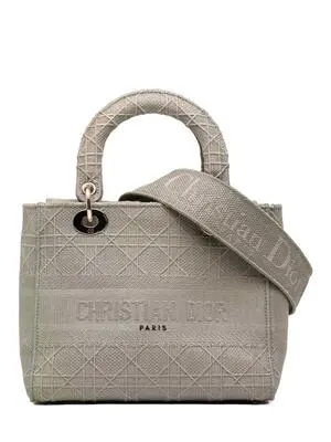 Dior Medium Embroidered Canvas Cannage Lady D Lite Satchel - Grey