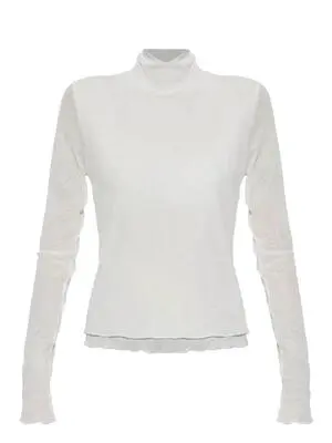 GANNI GANNI Sheer Finish Turtleneck Top With Embroidered Logo White