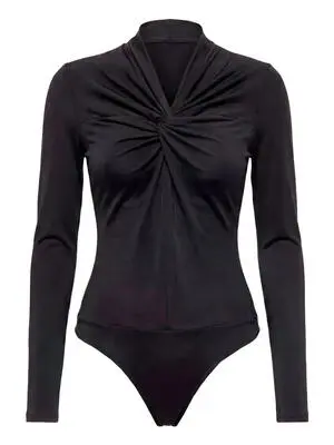NISSA Long Sleeve Bodysuit With Twist Detail - Black