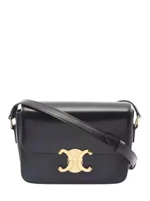 Celine Shiny Calfskin Triomphe Crossbody Bag - Black