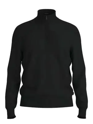 BOSS Zip-neck Virgin Wool Sweater - Black