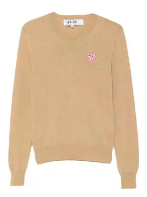 Play Comme Des Garcon V-neck Sweater With Heart Patch - Neutrals