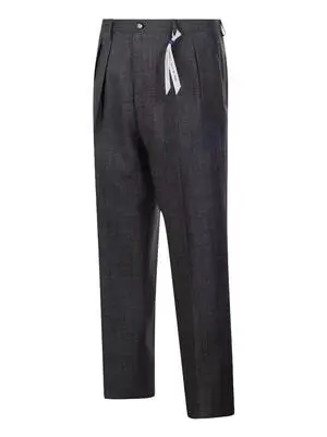 SANTANIELLO Pleated Check Tailored Trousers - Grey