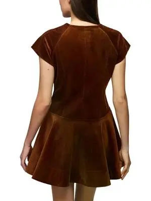GANNI Corduroy Dress With Raglan Sleeves And Flared Skirt - Brown