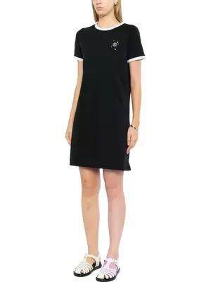 AGNES B. Embroidered Star Motif Cotton Dress - Black