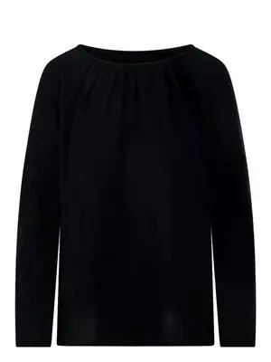 ALLUDE Gathered Long-sleeve Blouse - Black