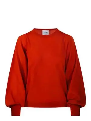 NUDE Puff-Sleeve Fine Knit Crew Neck Sweater Orange