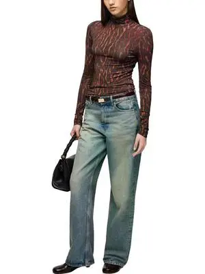 GANNI GANNI Turtleneck Top In Printed Jersey Brown