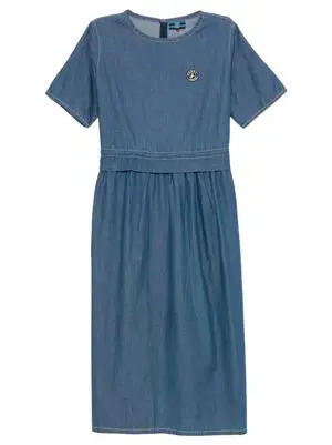 AGNES B. Chambray Dress With Logo Patch - Blue