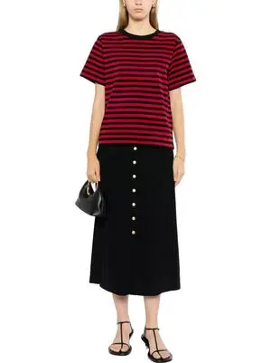AGNES B. Striped Cotton T-shirt - Red