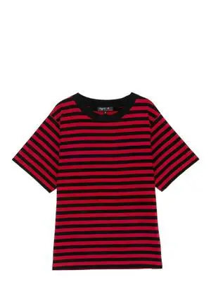 AGNES B. Striped Cotton T-shirt - Red