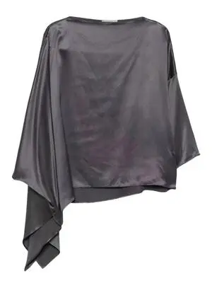 Dusan Asymmetric Satin Boat Neck Top - Grey